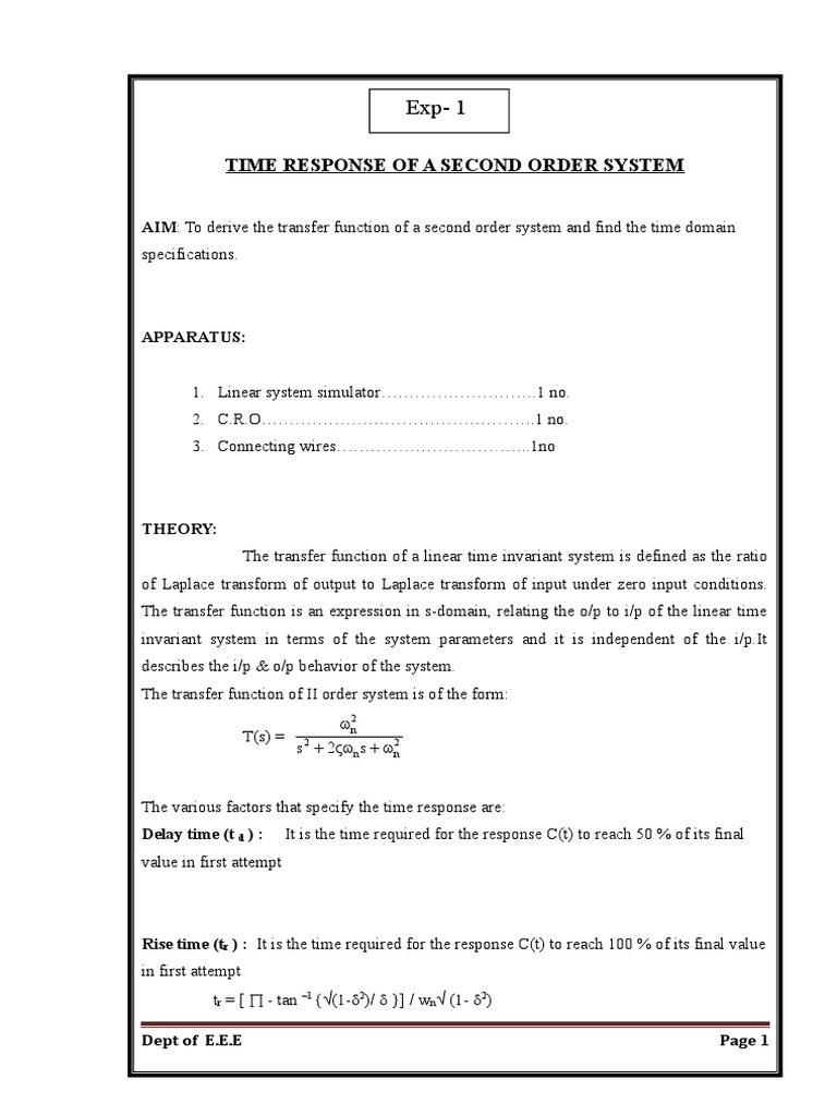 Time Response of Second Order Systems | PDF | Programmable Logic Controller | Operational Amplifier