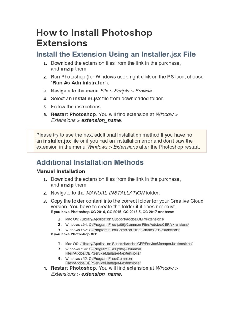 How To Install Photoshop Extensions | Download Free PDF | Adobe ...