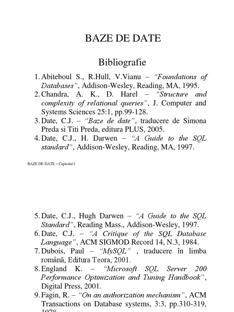 Baze de Date: Bibliografie | PDF