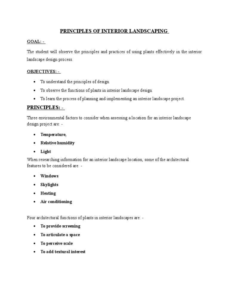 Principles of Interior Landscaping & Plant Species | PDF | Landscape ...