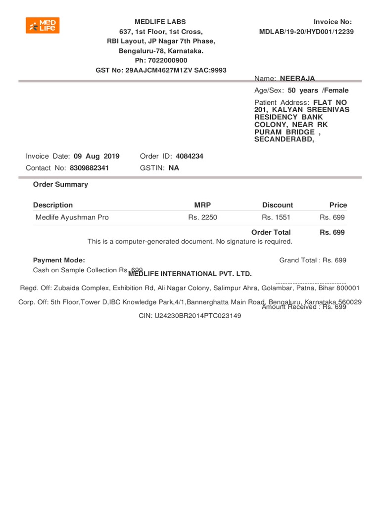 Medlife Invoice 4084234 PDF | PDF