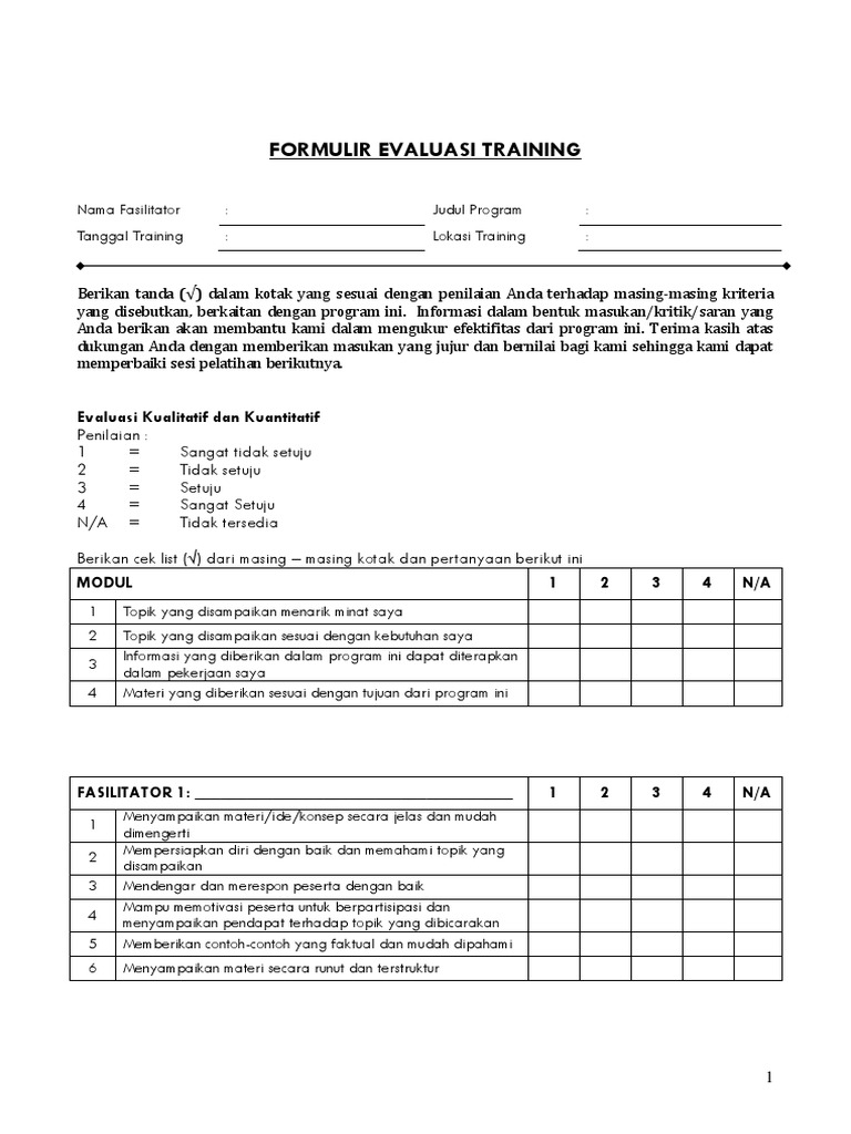 Formulir Evaluasi Efektivitas Training | PDF