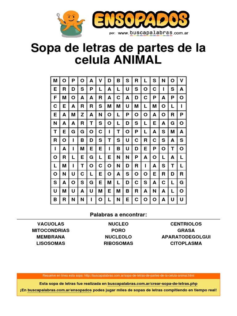 Sopa de Letras de Partes de La Celula Animal PDF | PDF