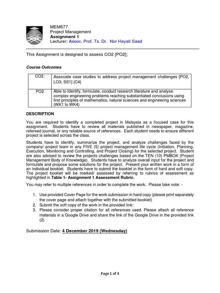 Individual Assignment1 231019 | PDF | Project Management | Rubric (Academic)