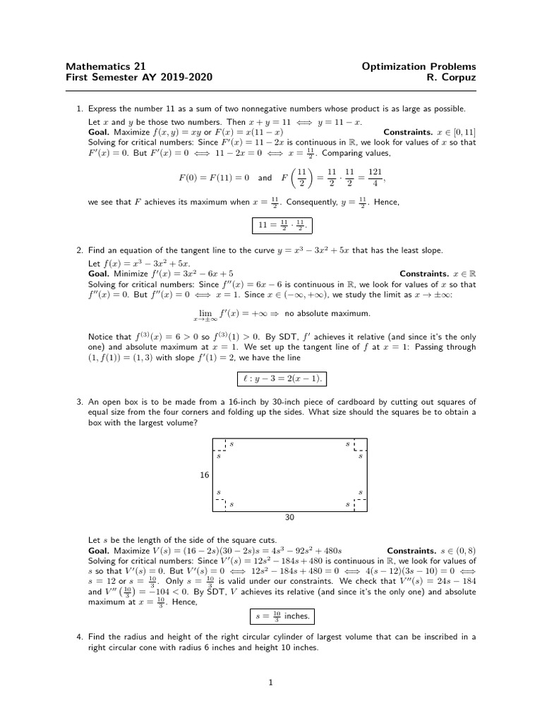 10 Opti Problems | Download Free PDF | Mathematical Optimization | Maxima And Minima
