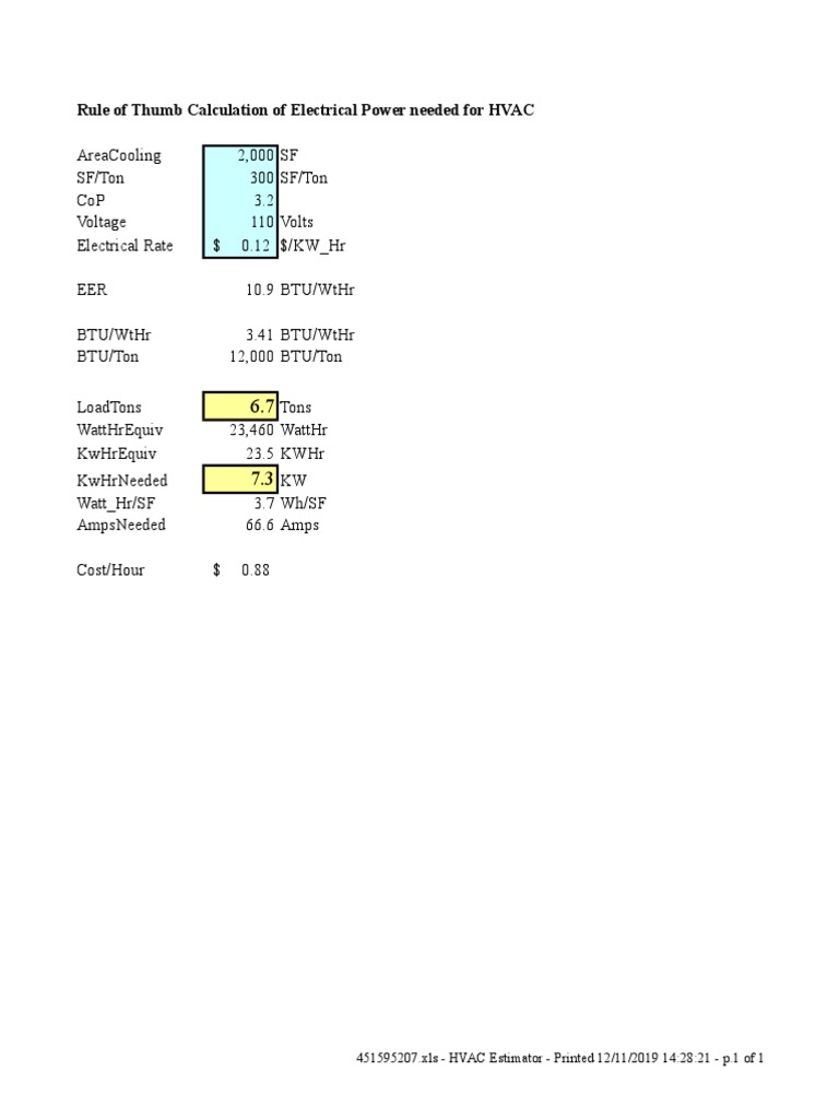 HVAC Rule of Thumb Electrical Load | PDF