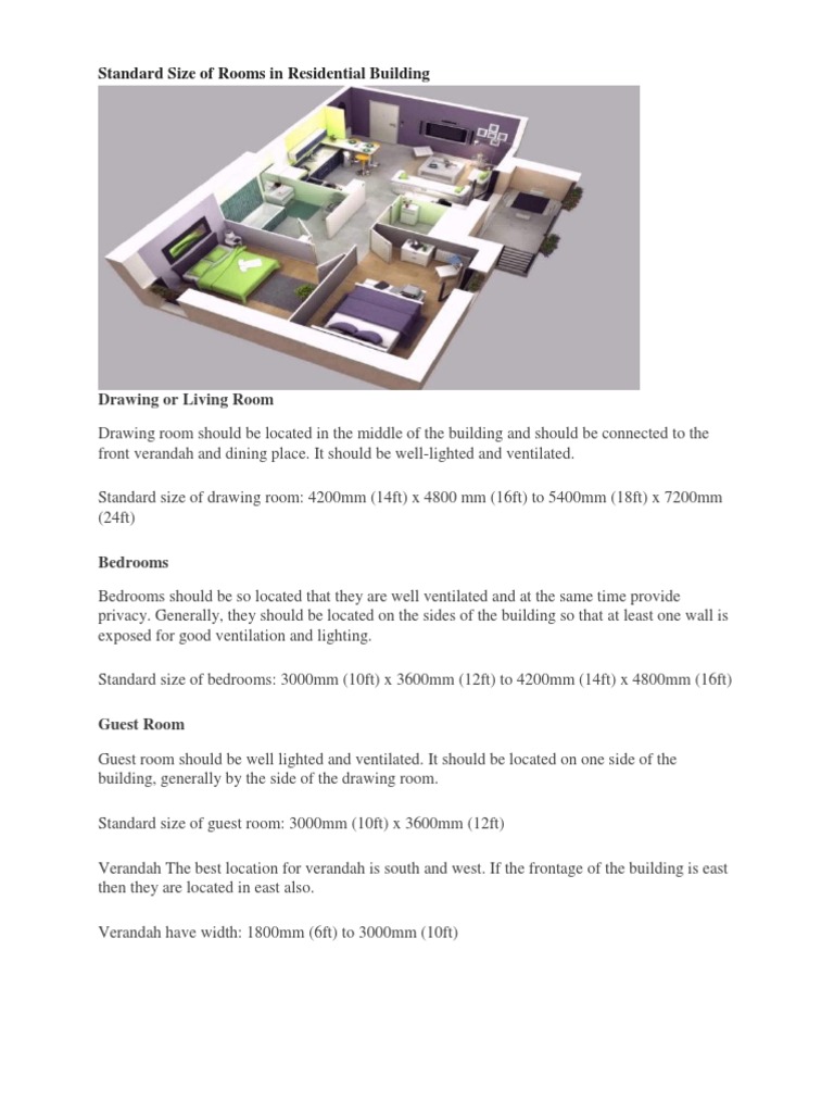 Standard Size of Rooms in Residential Building | PDF | Room | Kitchen