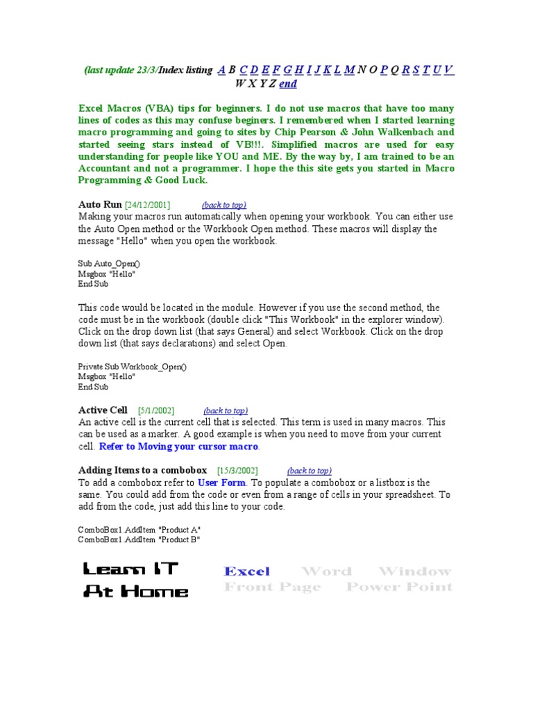 Codes VBA | PDF | Microsoft Excel | Computer Science