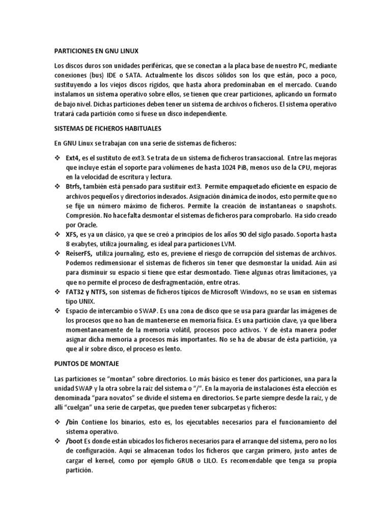 Particiones en Gnu Linux | PDF | Archivo de computadora | Sistema operativo