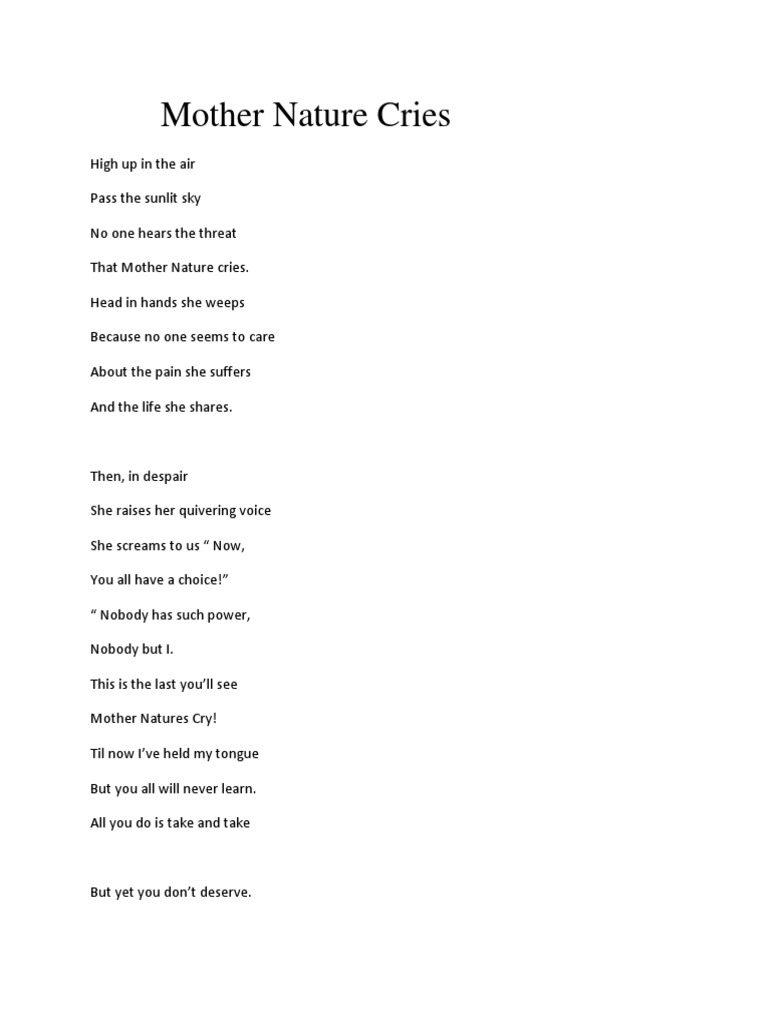 Mother Nature's Cry for Help | PDF | Religion & Spirituality | Poetry