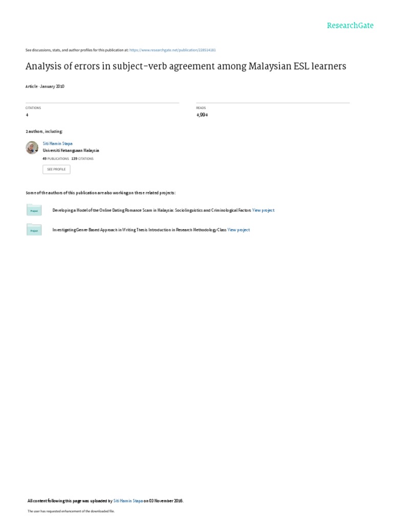 Analysis of Errors in Subject-Verb Agreement Among | Download Free PDF ...