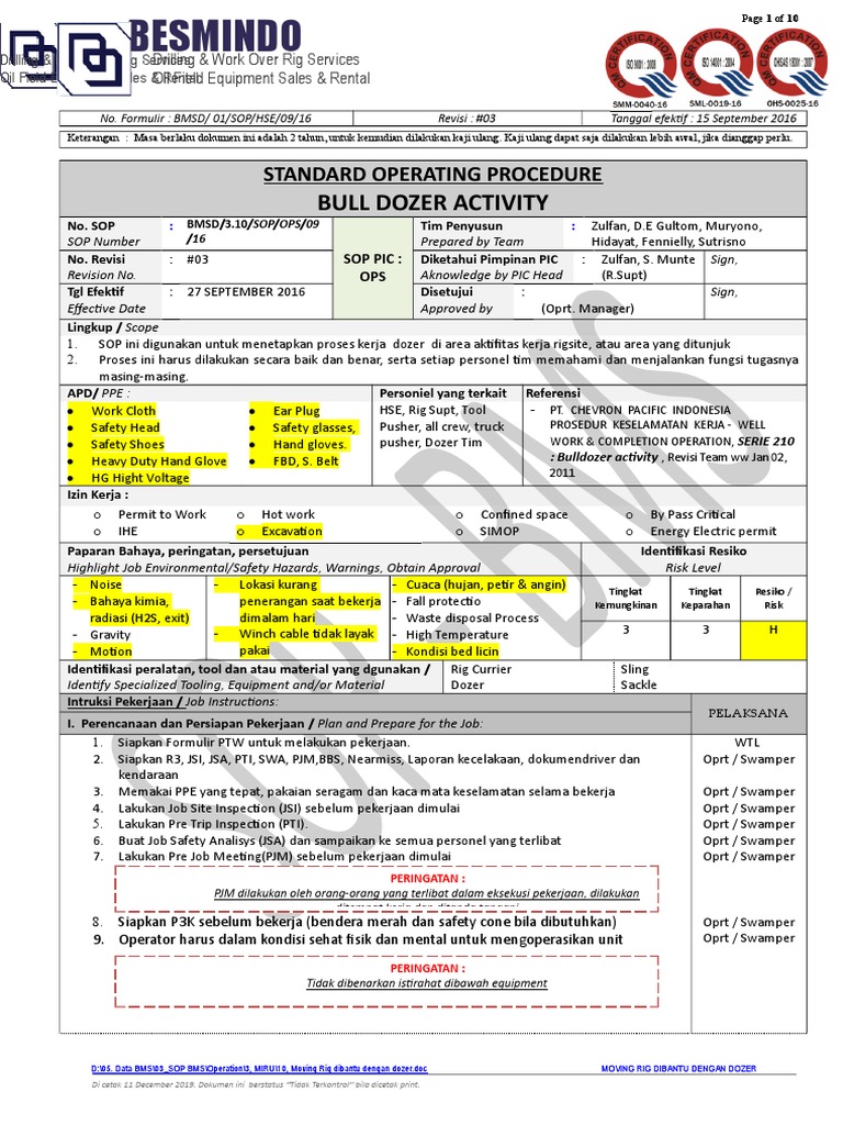 SOP Bulldozer Activity | PDF