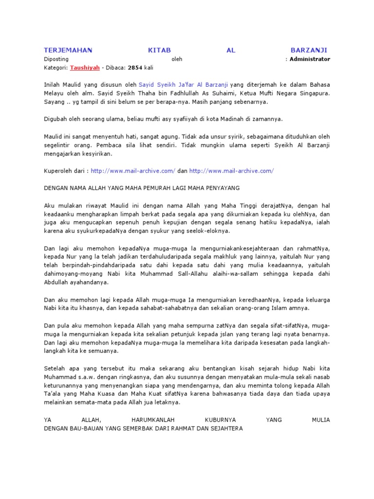 Terjemahan Kitab Al Barzanji | PDF