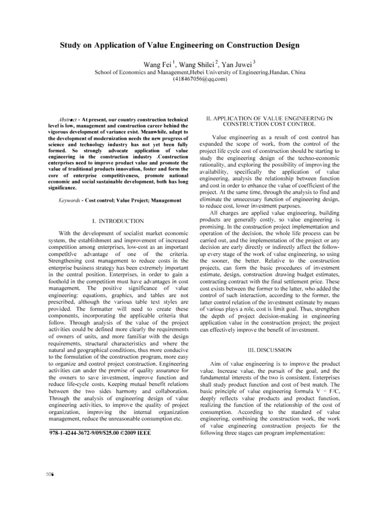 Study On Application of Value Engineering On Construction Design | PDF ...