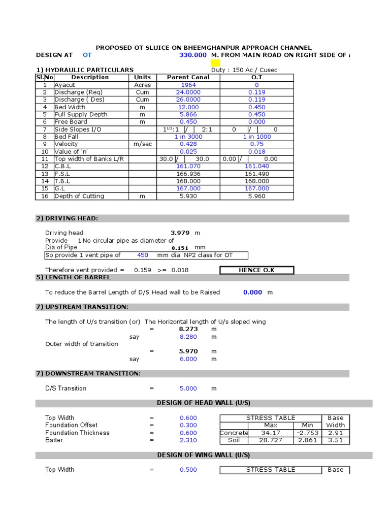 Design of Offtake Sluice | PDF | Civil Engineering | Nature