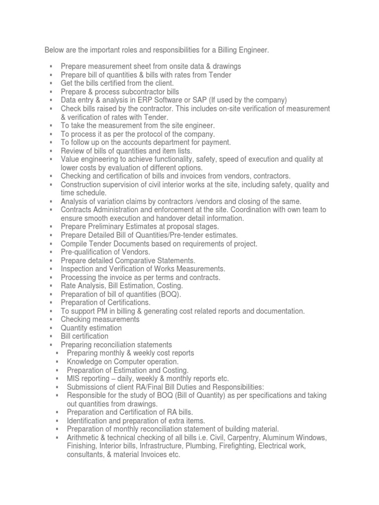 Billing Engineer | PDF | Invoice | Verification And Validation