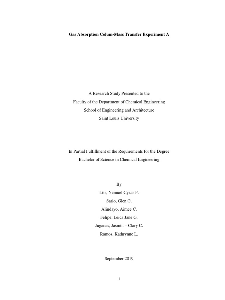 Gas Absorption Column-Mass Transfer Experiment A | PDF | Diffusion ...