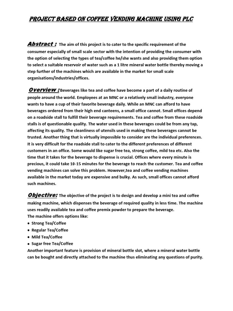 Abstract On Coffee Vending Machine | PDF | Programmable Logic ...