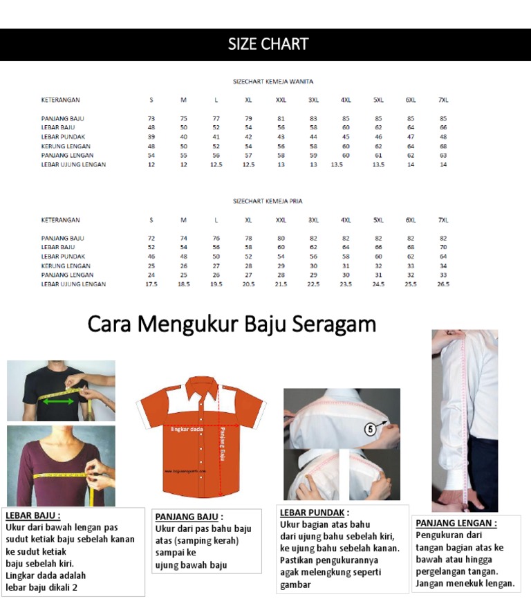 Size Chart & Cara Pengukuran Baju Seragam | PDF