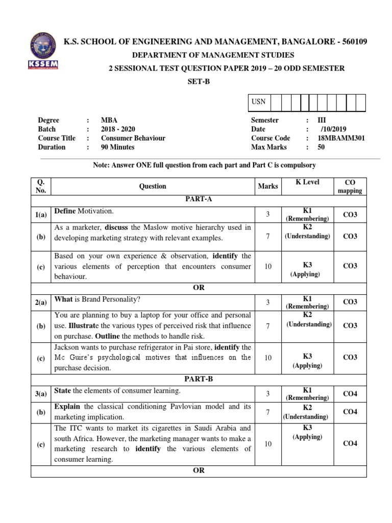 IA-2 CB Internal QP-2 | PDF | Consumer Behaviour | Brand