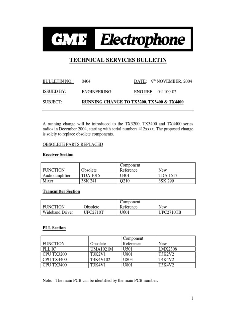 Tsb0404 Running Change To Tx3200, Tx3400 & Tx4400 | PDF | Printed ...