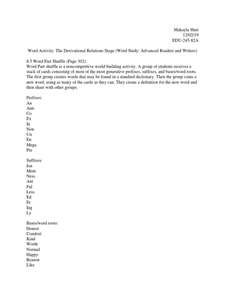 Word Part Shuffle Activity Guide | PDF