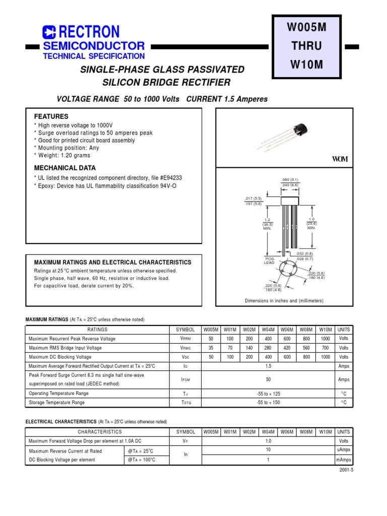 W02M PDF | PDF | Rectifier | Physical Quantities