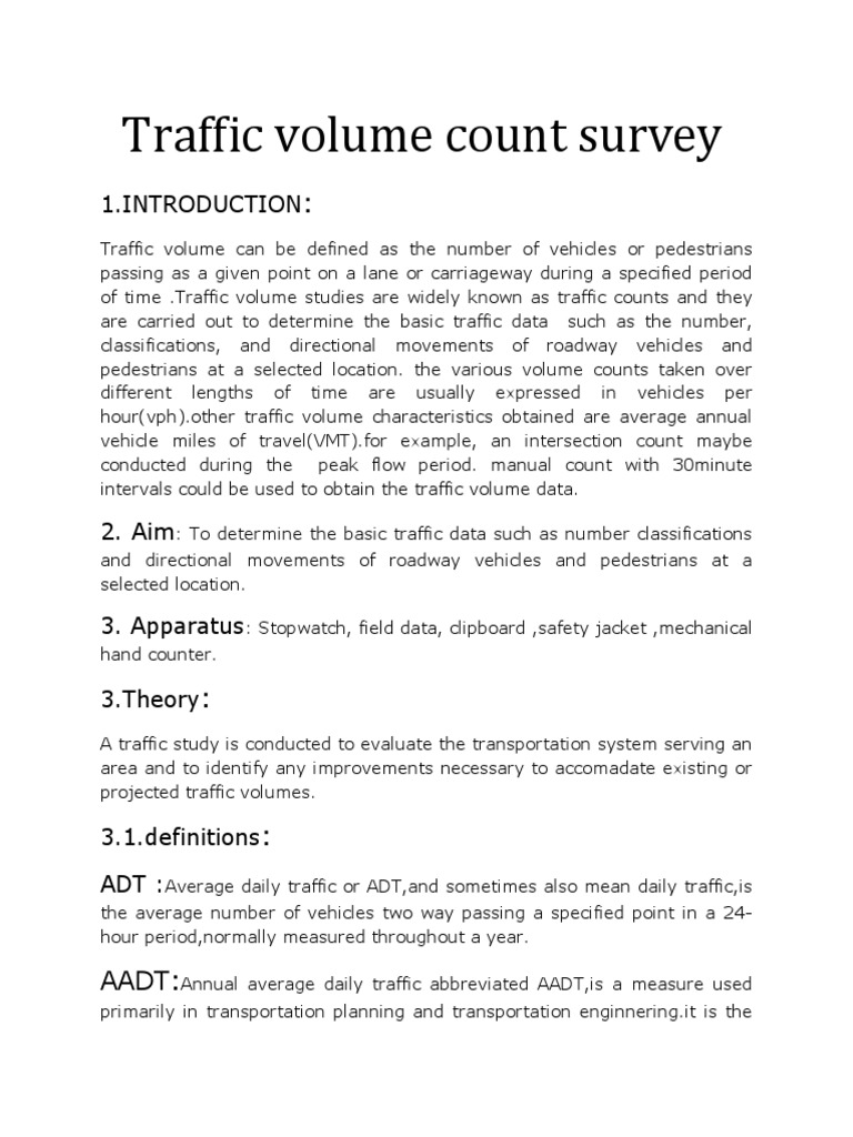 Traffic Volume Count Survey Pdf Traffic Road Transport