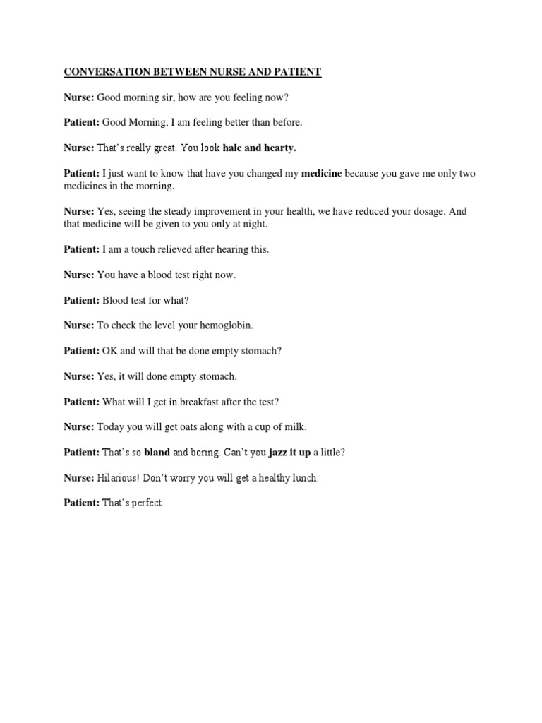 Conversation Between Nurse and Patient | PDF | Medicine