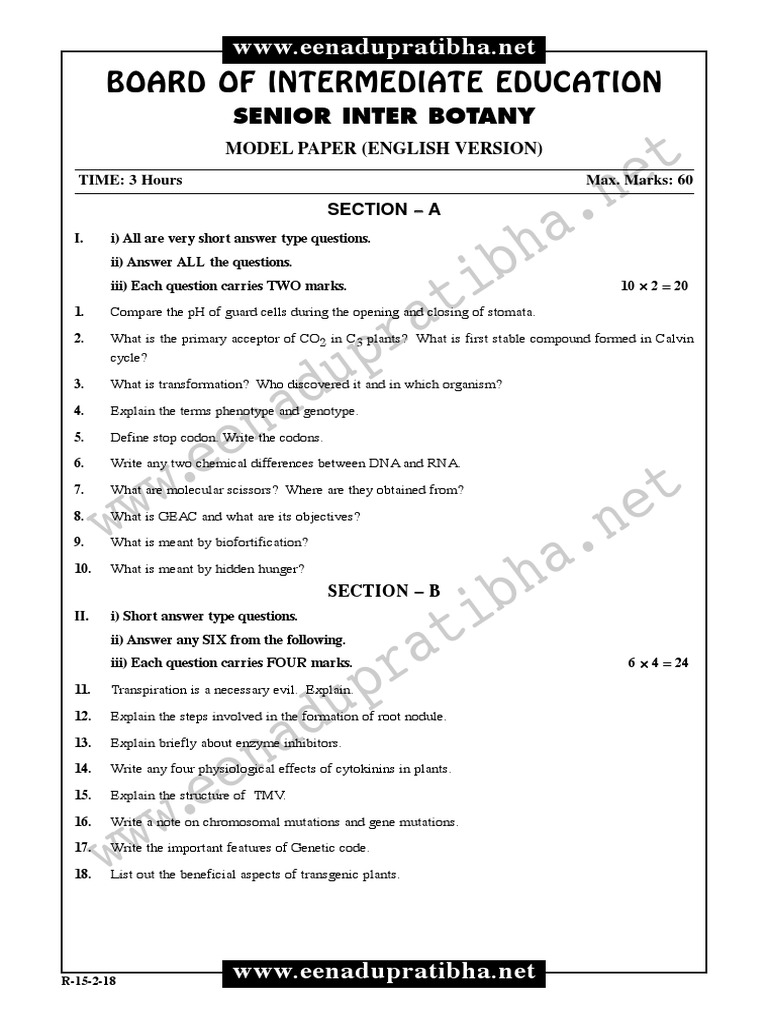 Botany Model Paper | PDF | Mutation | Genetics