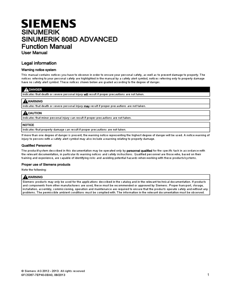 808D Function Manual 0813 en en-US PDF | PDF | Safety | Programmable Logic Controller