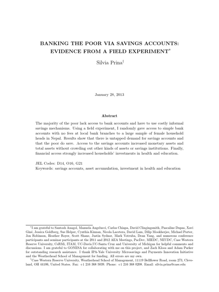Banking The Poor Via Savings Accounts | PDF | Saving | Deposit Account