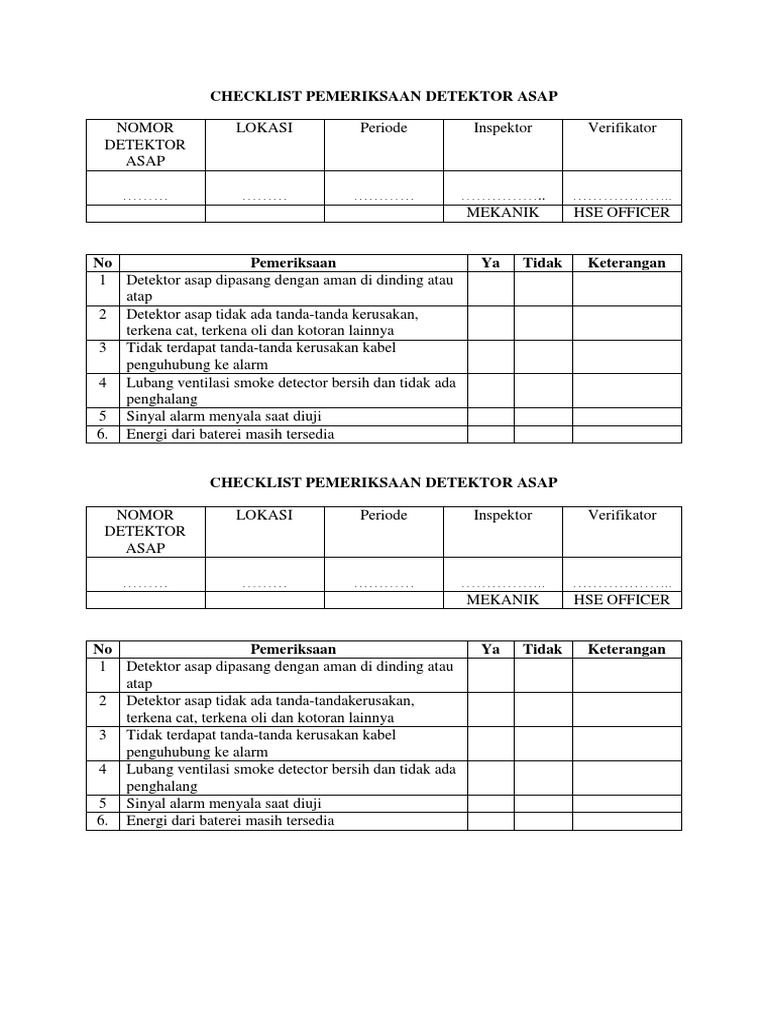 Checklist Detektor Asap | PDF