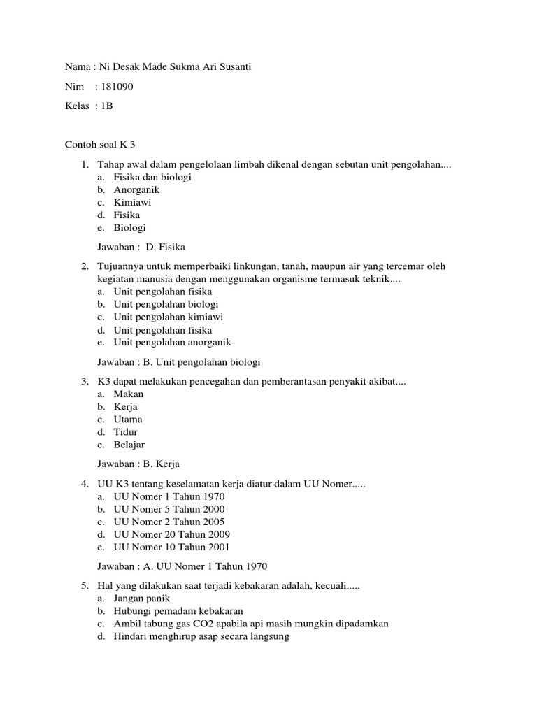 Contoh Soal K 3 Desak | PDF | Sains & Matematika