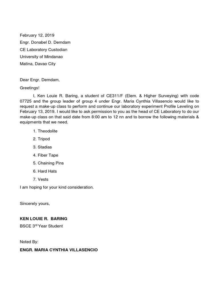 Make-Up Class Request Letter | PDF