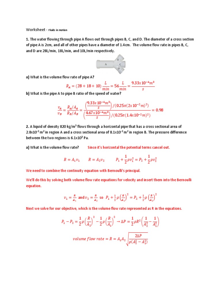 Worksheet - Fluids in Motion Solutions | PDF | Fluid Dynamics | Flow ...