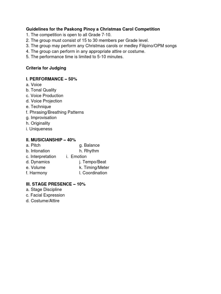 Guidelines For The Paskong Pinoy A Christmas Carol Competition | PDF