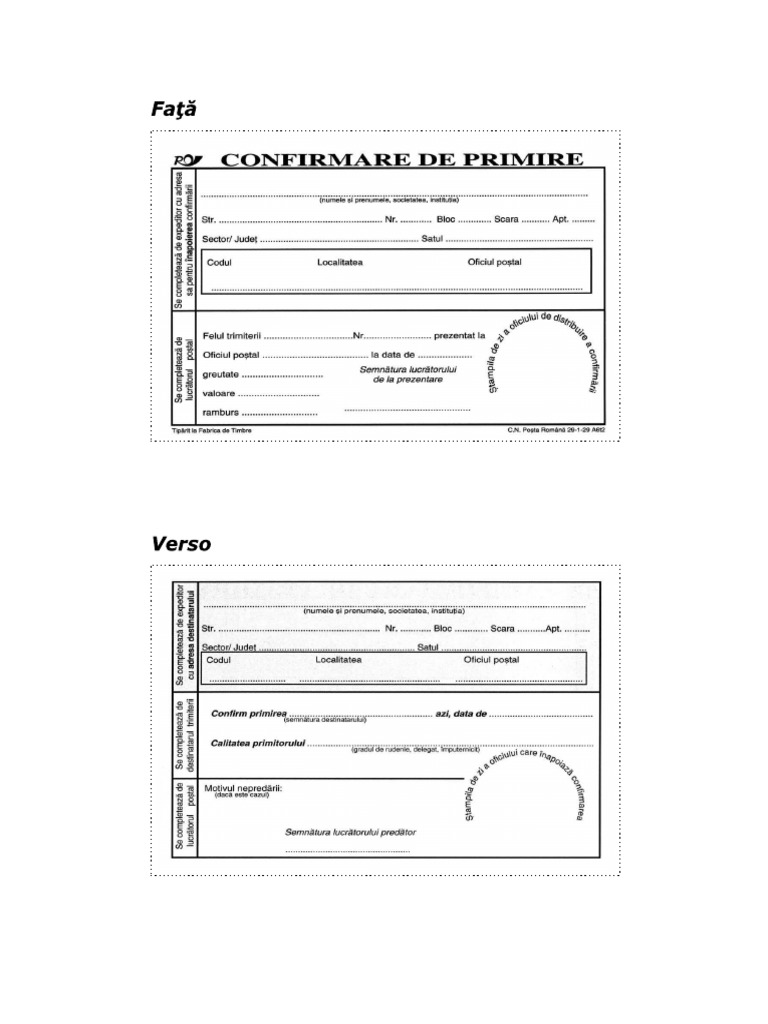 Formular Confirmare de Primire PDF | PDF