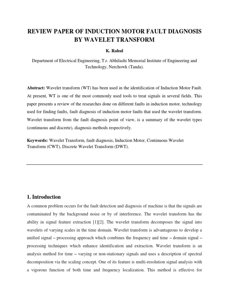 Induction Motor Fault Detection By Wavelet Transform Pdf Wavelet Telecommunications