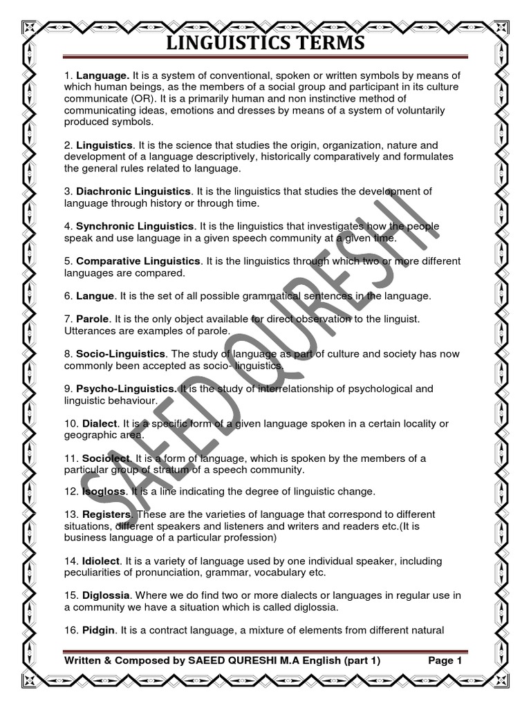 Linguistic Terms | PDF | Speech | Linguistics
