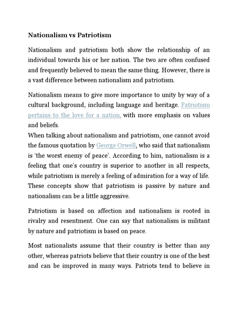 Nationalism Vs Patriotism | PDF | Nationalism | Patriotism