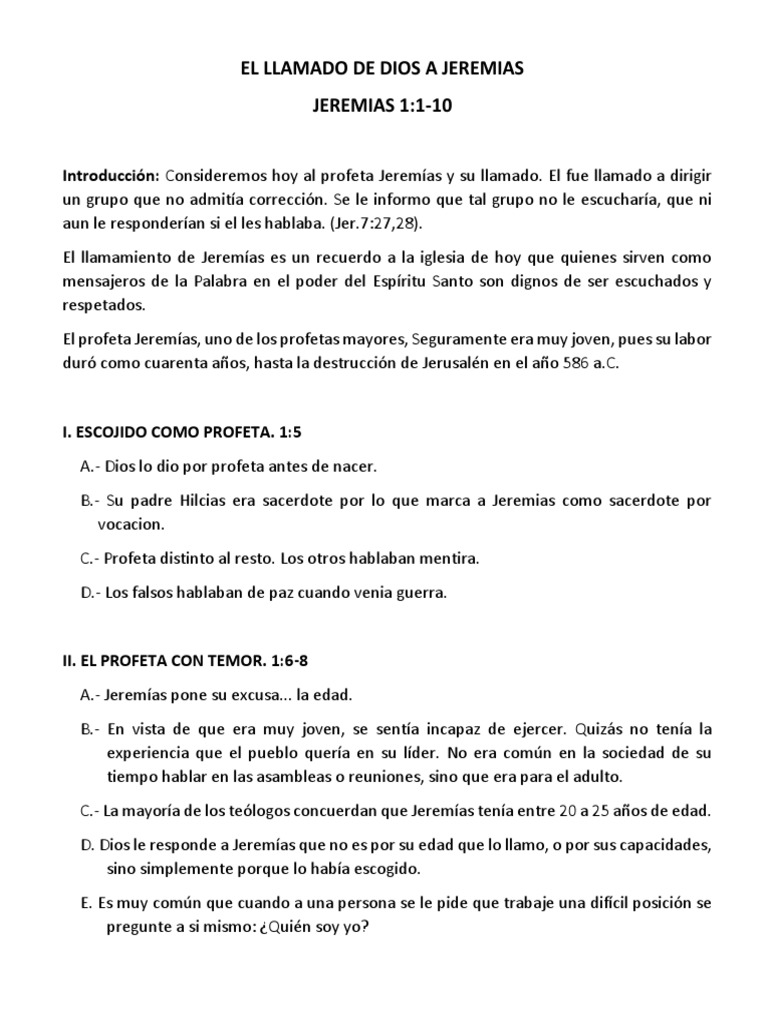 El Llamado De Dios A Jeremias Pdf Pdf Jeremías Ezequiel