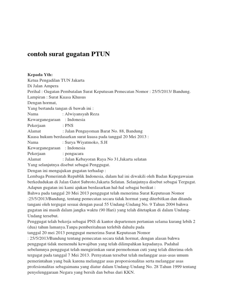 Surat Gugatan Ptun | PDF | Hukum