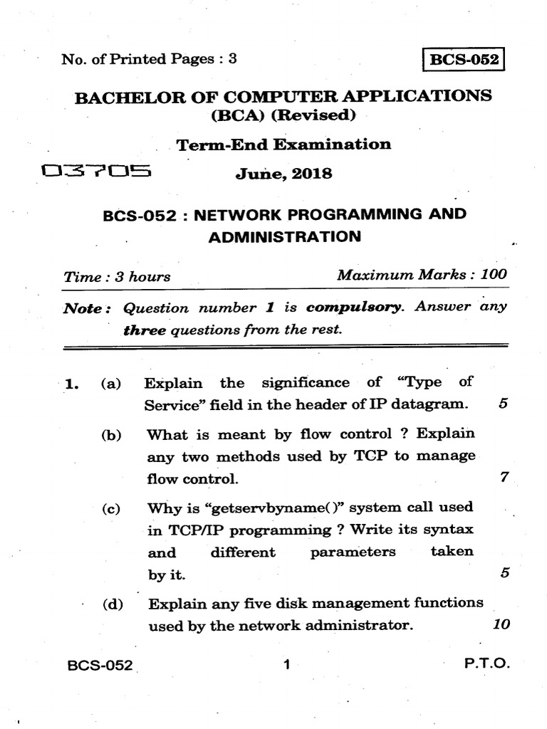 BCS 052 PDF | PDF | Transmission Control Protocol | Communications Protocols