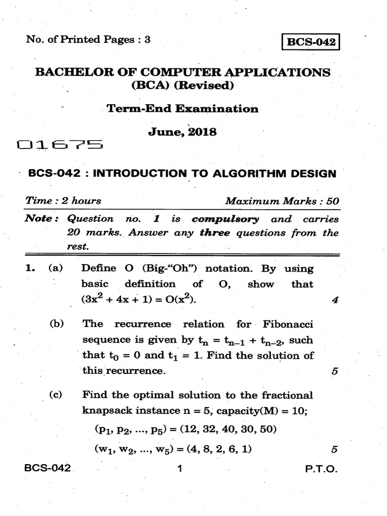 BCS 042 PDF | PDF | Mathematical Logic | Algorithms