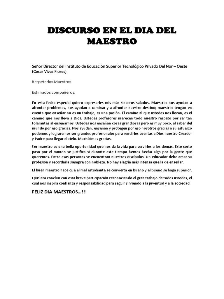 Discurso Dia Del Maestro Turno Tarde Pdf