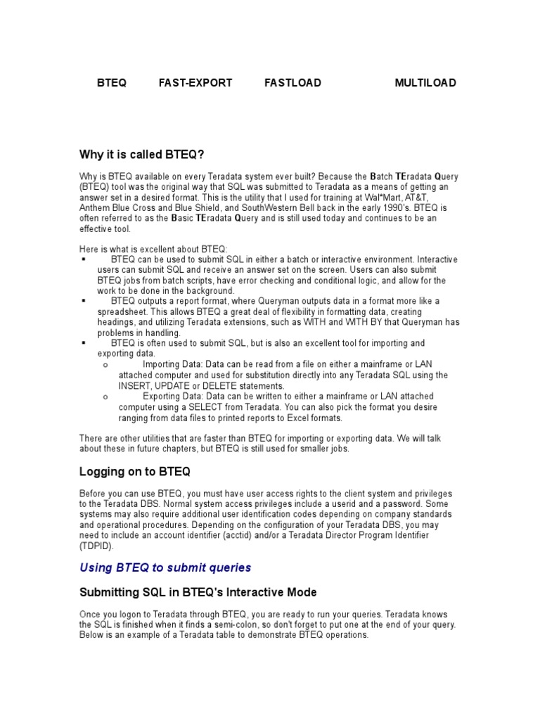 Bteq Fexp Fload Mload | PDF | File Format | Computer File