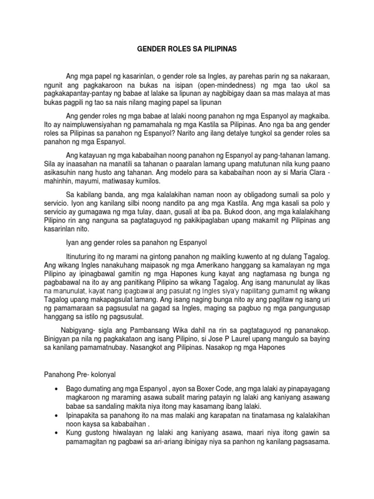 Gender Roles Sa Pilipinas | PDF