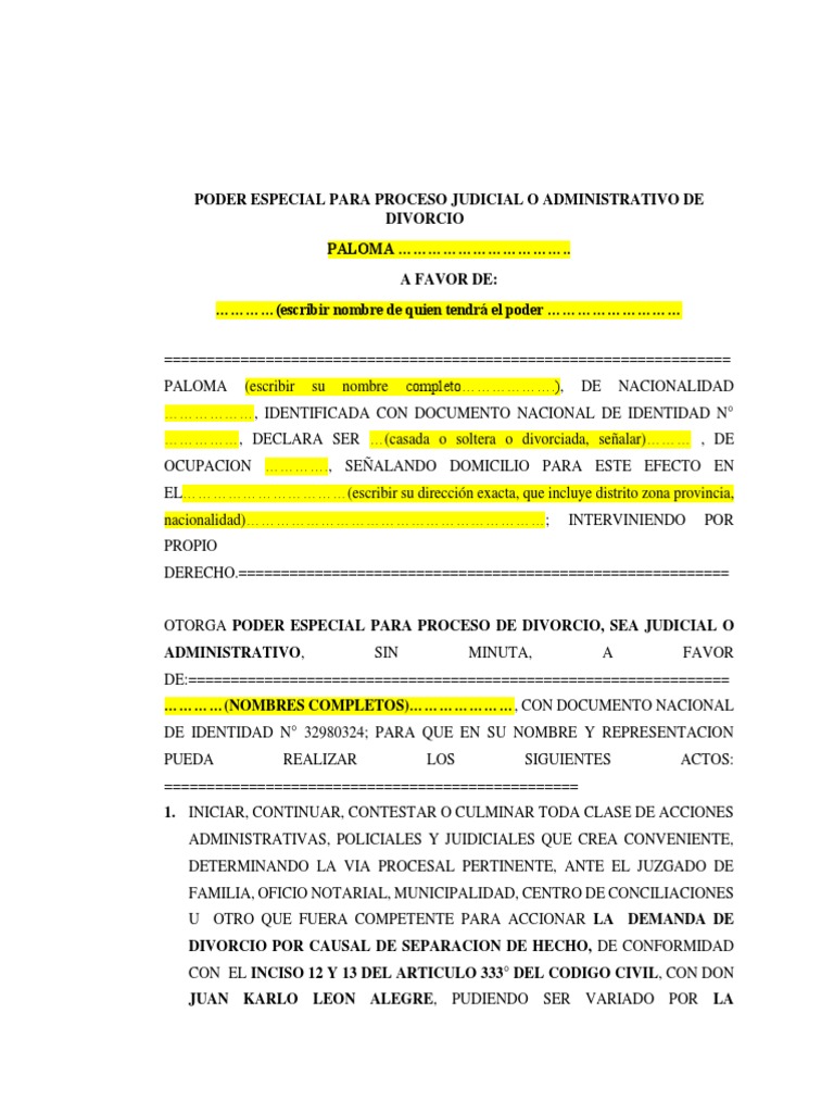 Poder Especial | PDF | Ley procesal | Divorcio