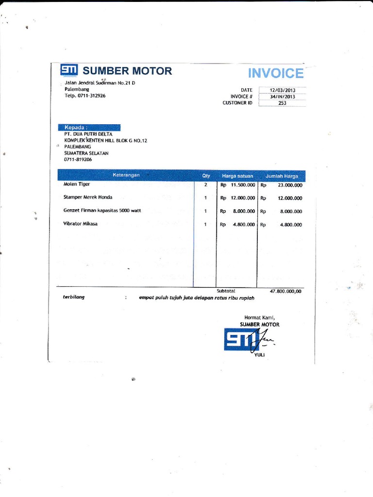 Invoice Peralatan PT Dua Putri Delta | PDF